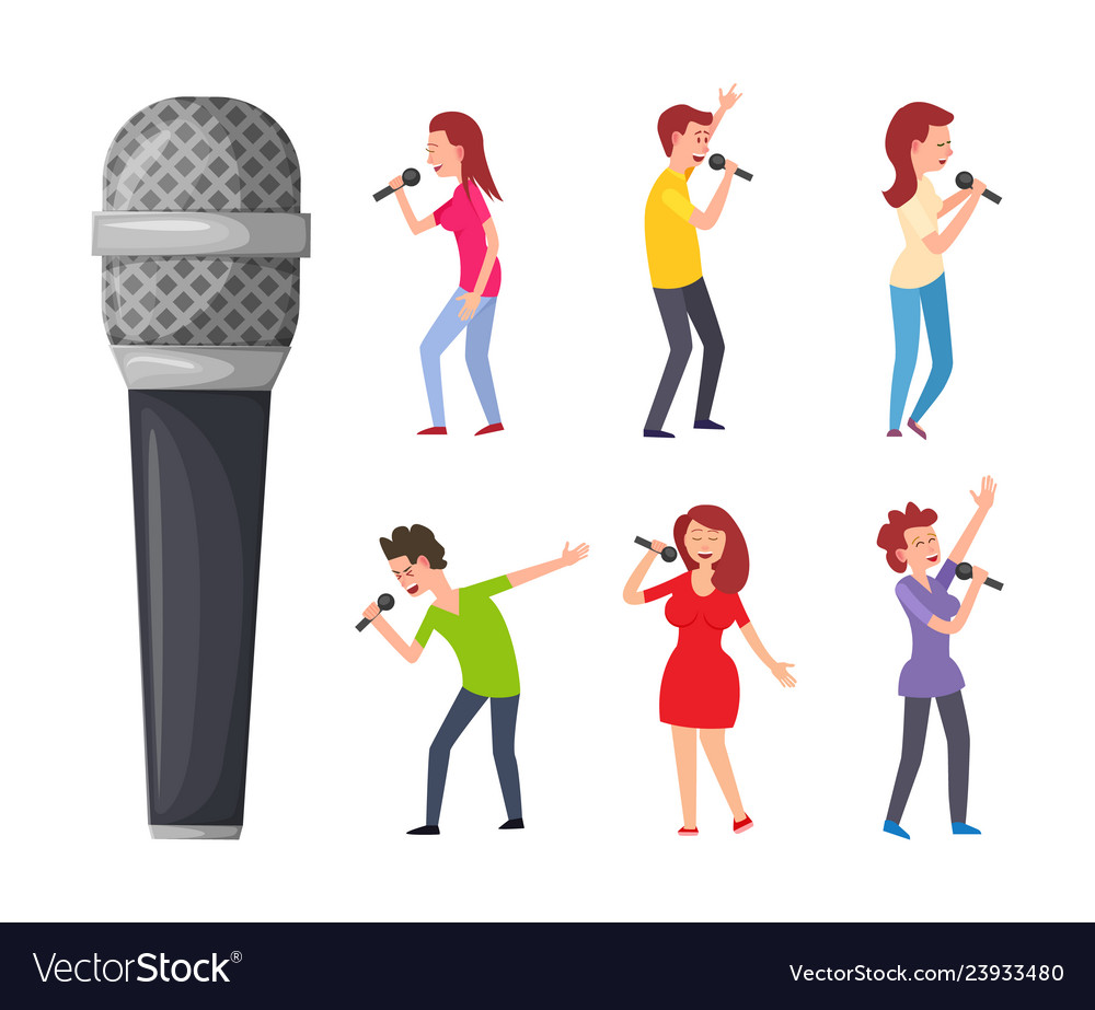 Singers And Microphone Men And Women Singing Vector Image