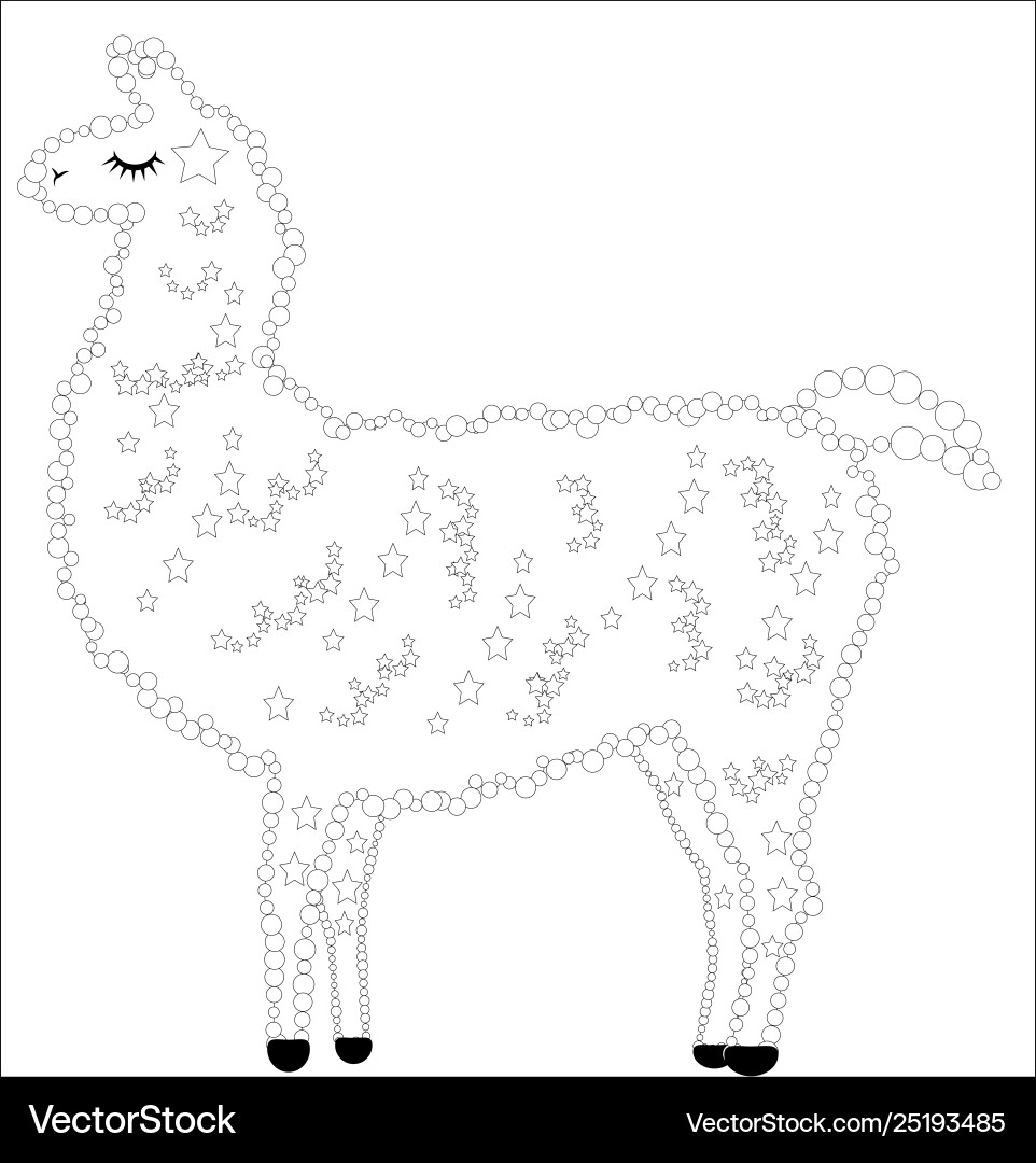 Coloring page cartoon lama book Royalty Free Vector Image