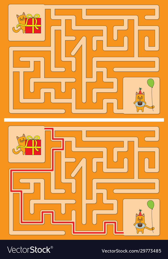 Easy cat maze - learning number 1 Royalty Free Vector Image