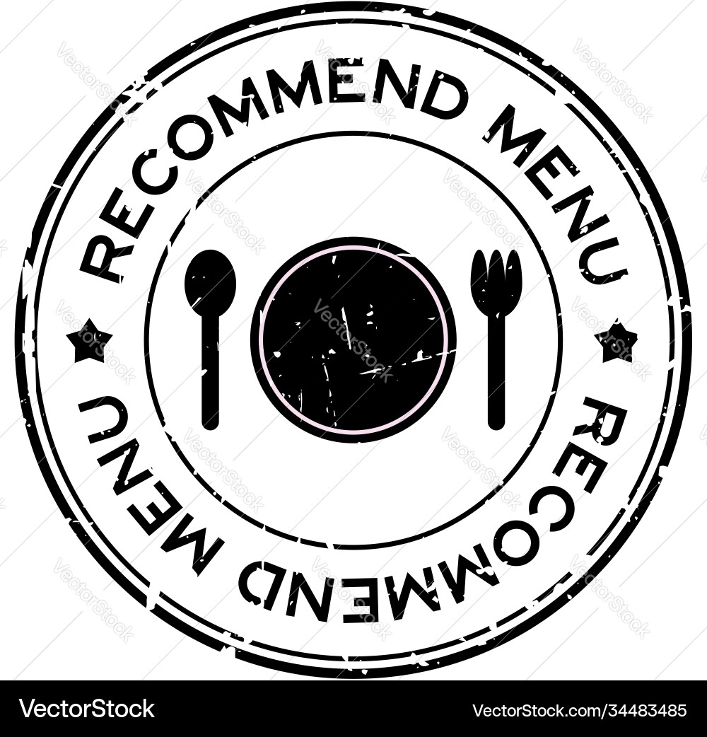 Grunge black recommended menu word with dish Vector Image