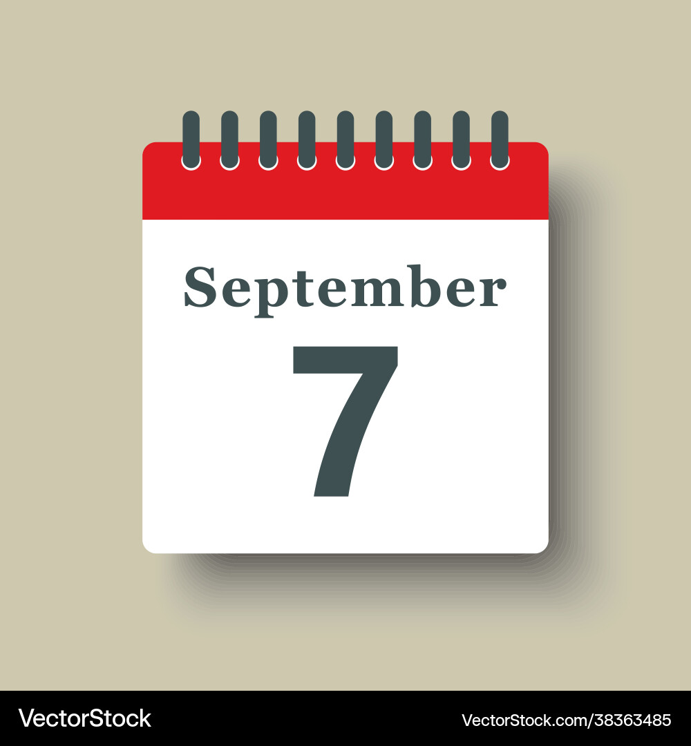 Icon day date 7 september template calendar page Vector Image