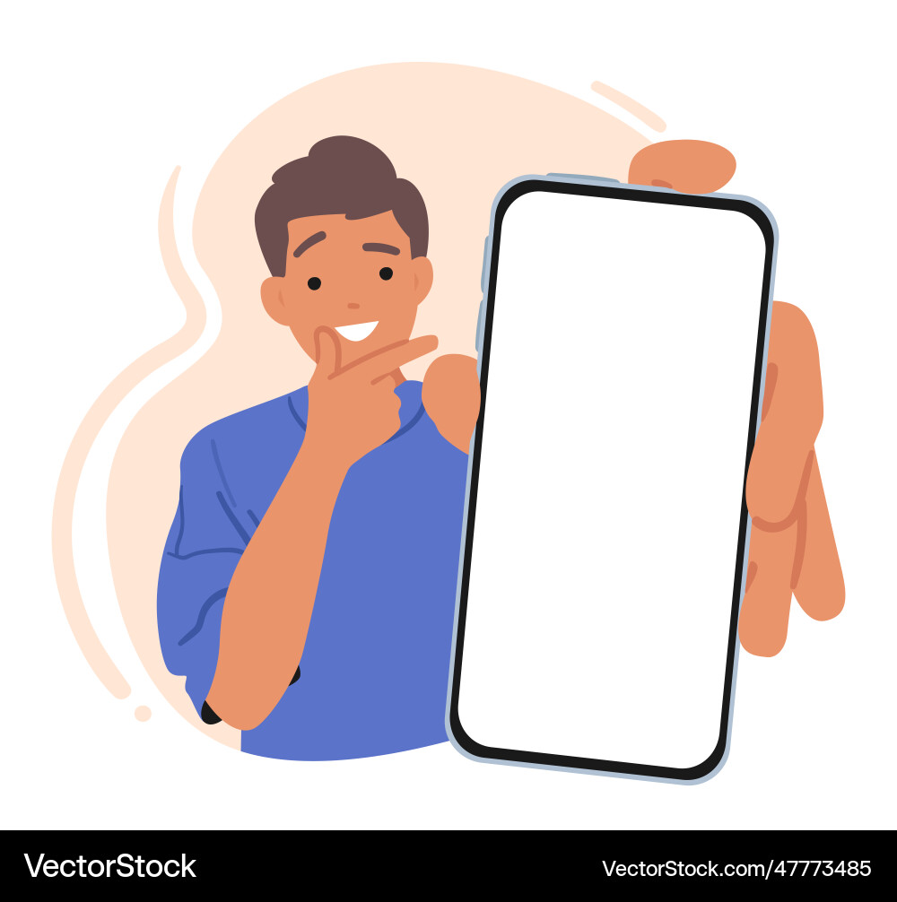 Man displaying smartphone screen male character Vector Image