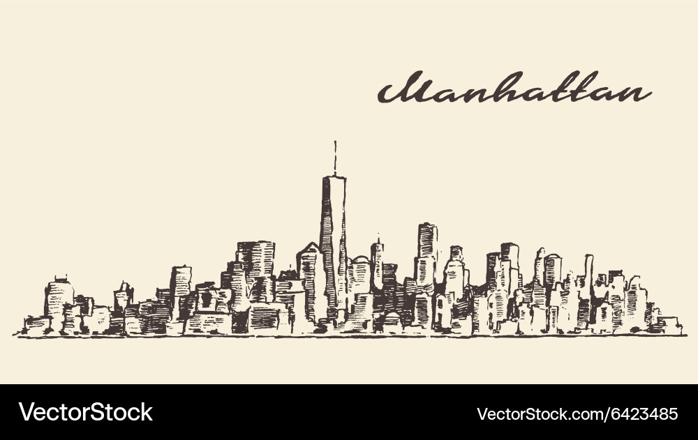 Manhattan New York hand drawn sketch Royalty Free Vector