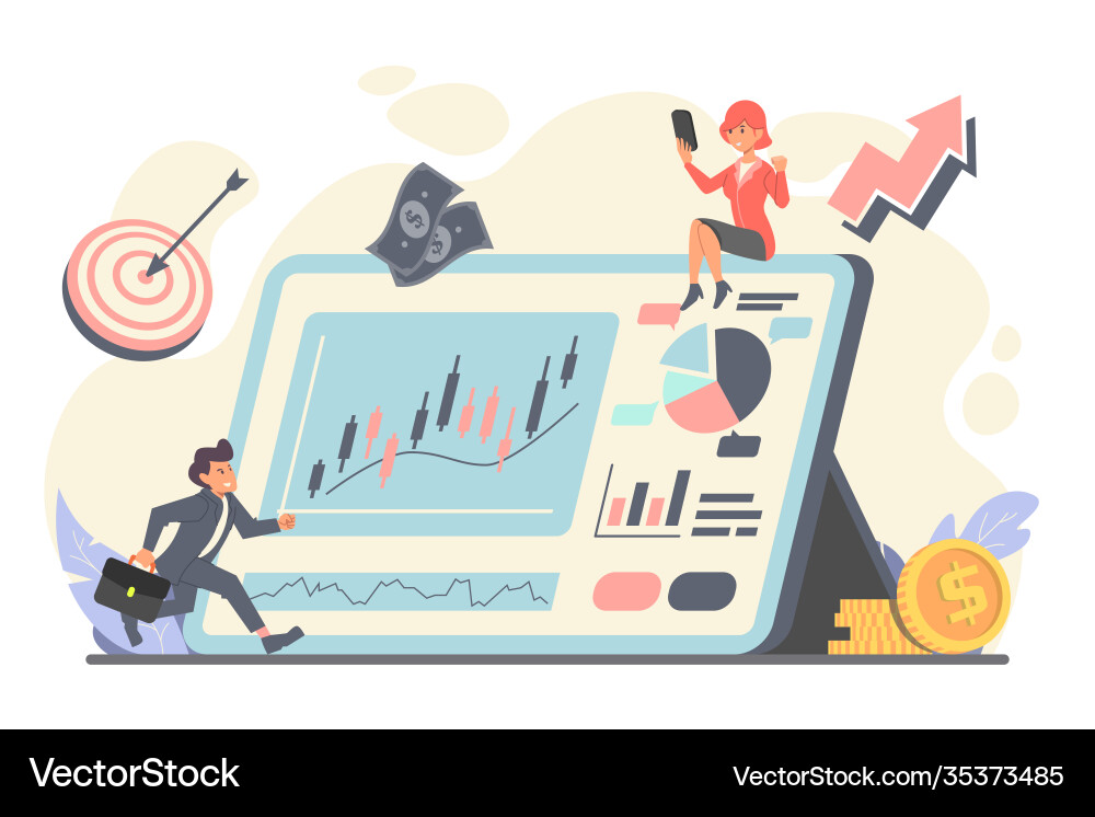 Online market trading with tablet Royalty Free Vector Image