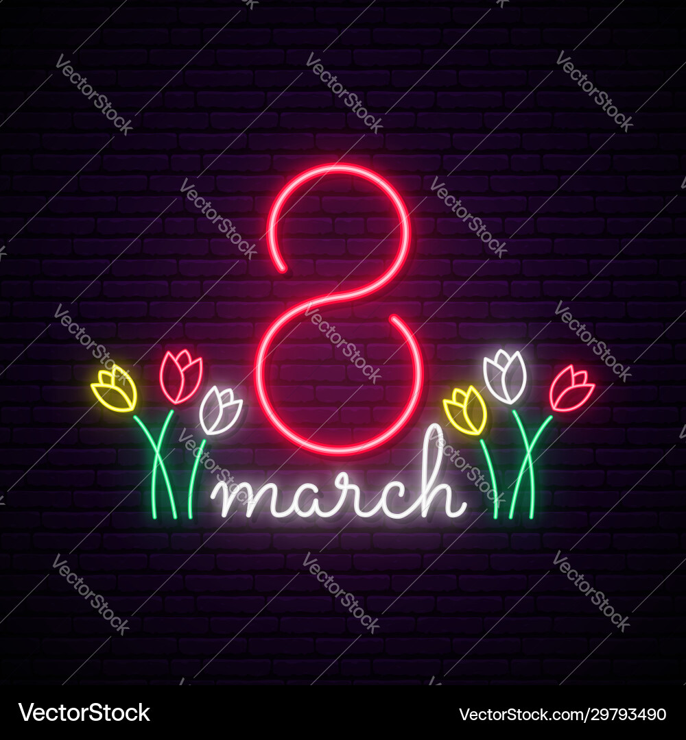 8 march neon sign bright light march Royalty Free Vector