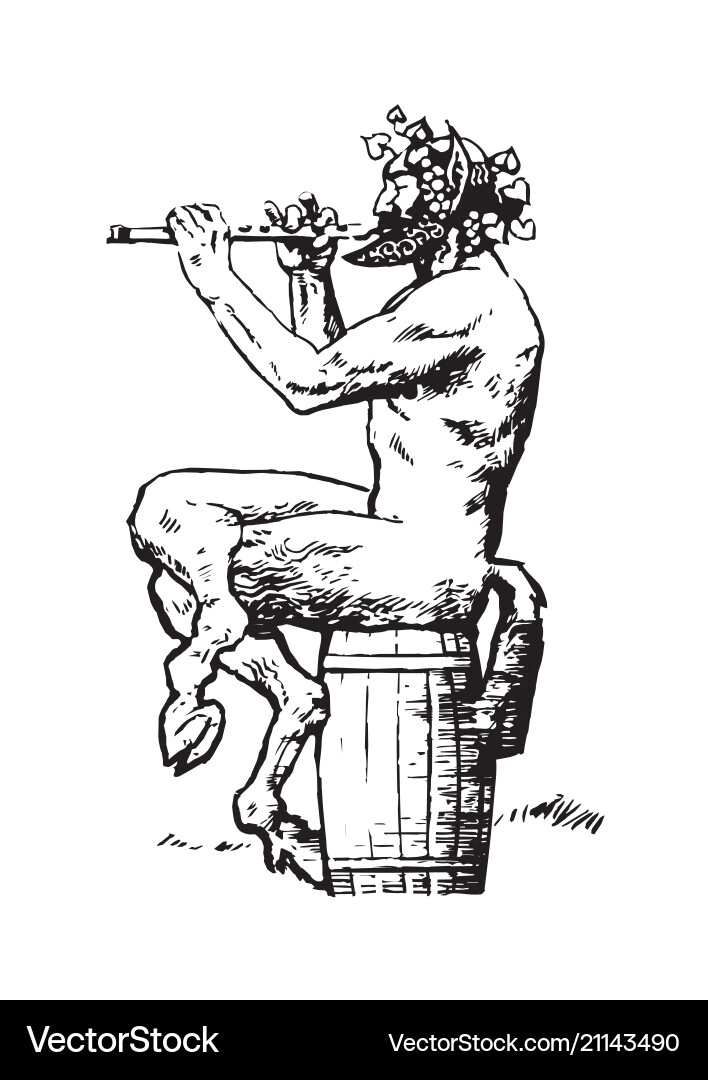 Satyr sitting on barrel and playing flute Vector Image