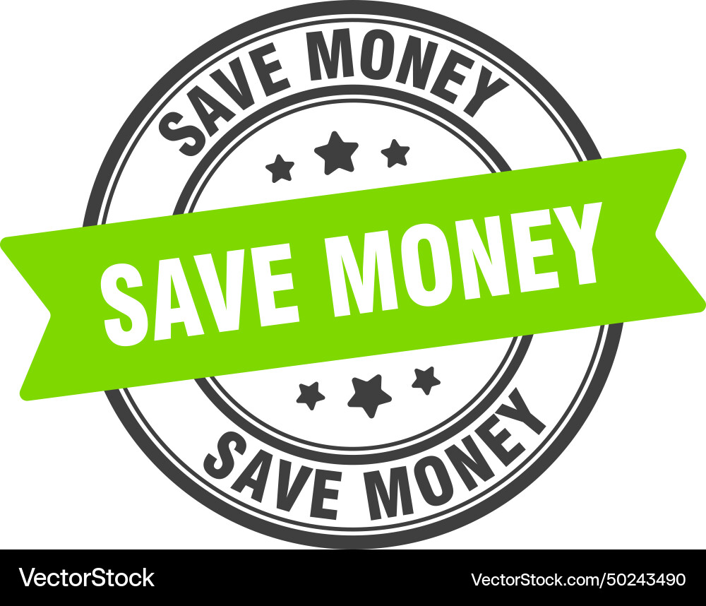 Save money stamp label on transparent Royalty Free Vector