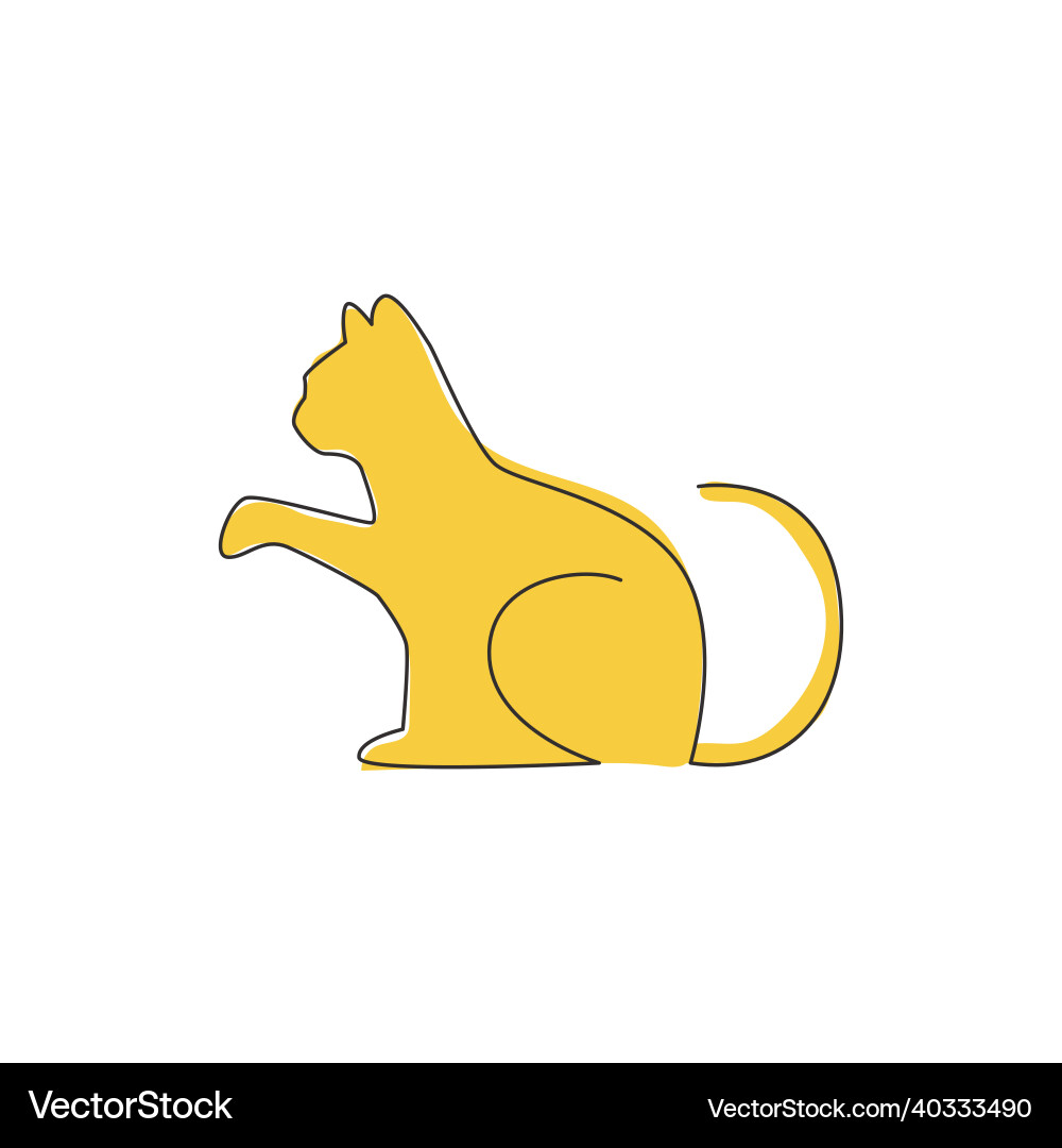 Single continuous line drawing of cute kitten cat Vector Image