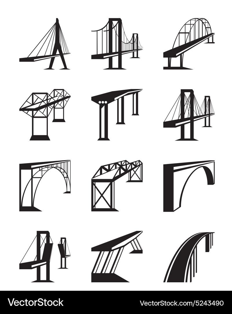 Various types of bridges in perspective Royalty Free Vector