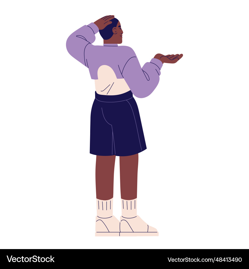 Young black man standing back view boy wearing Vector Image