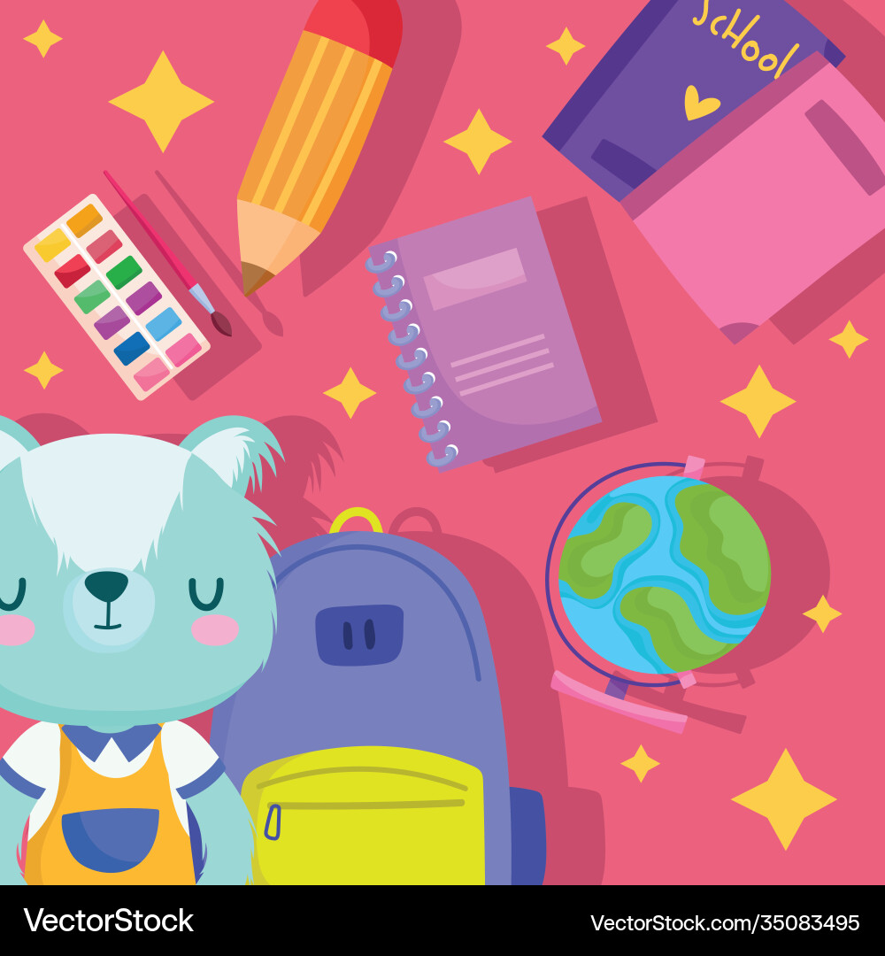 Back to school cute raccoon backpack book map Vector Image