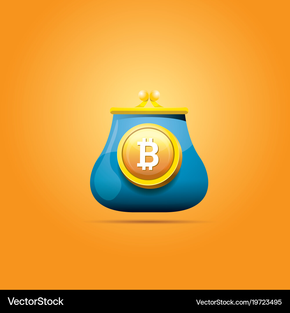 Blue bitcoin wallet with coins isolated Royalty Free Vector