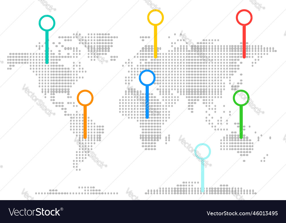 Dotted world map with pointer marks Royalty Free Vector