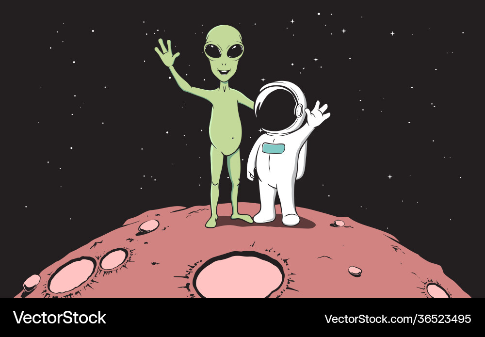 Friendship astronaut and aliencolor version Vector Image