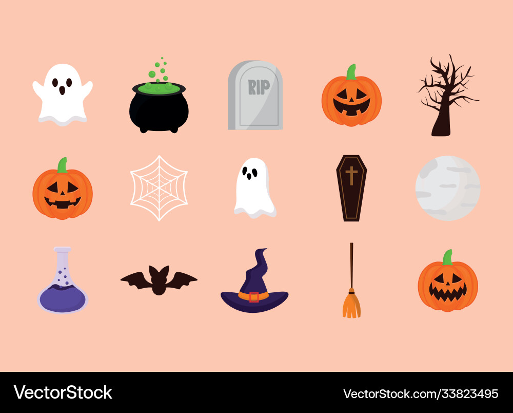Halloween cartoons set design Royalty Free Vector Image