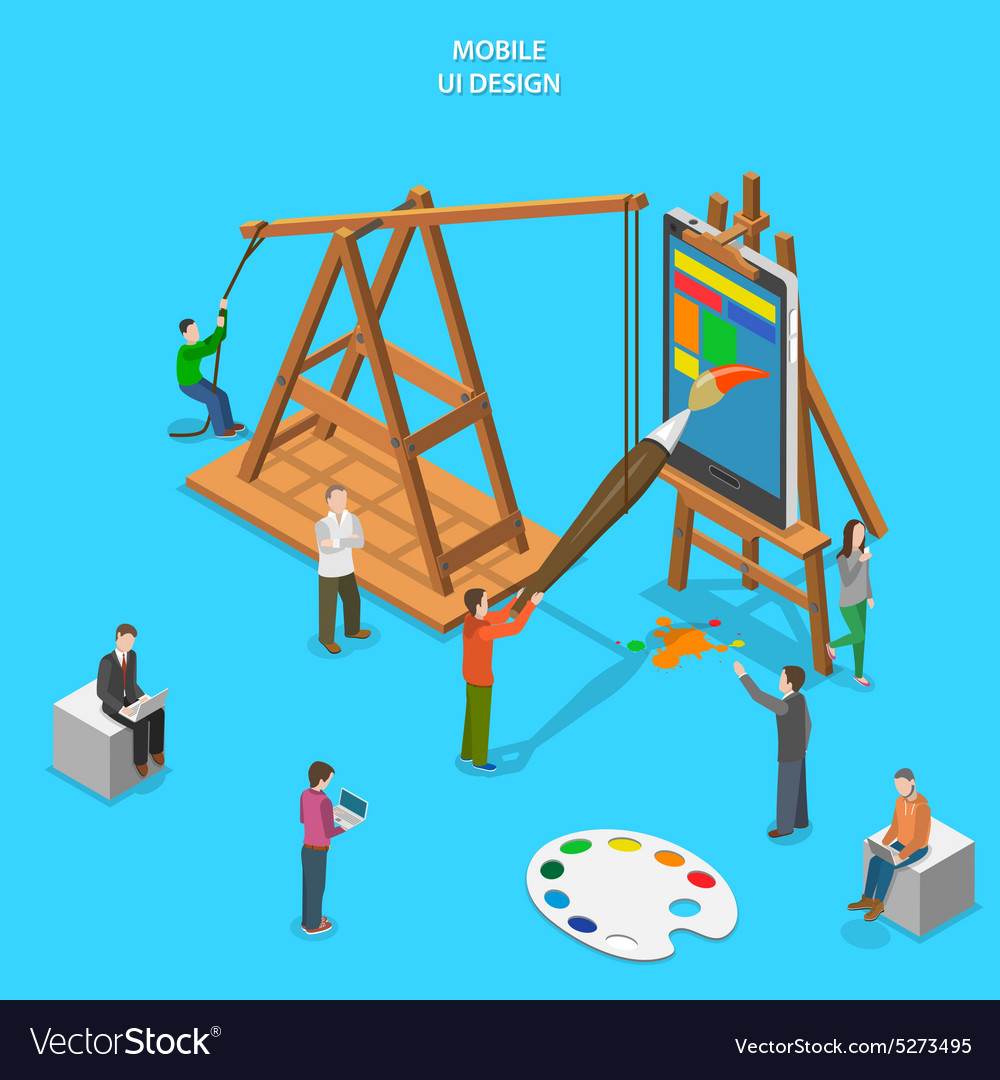 Mobile app UI design flat isometric concept Vector Image
