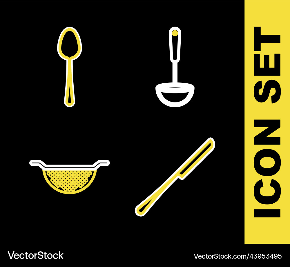 Set line kitchen ladle knife colander and spoon Vector Image