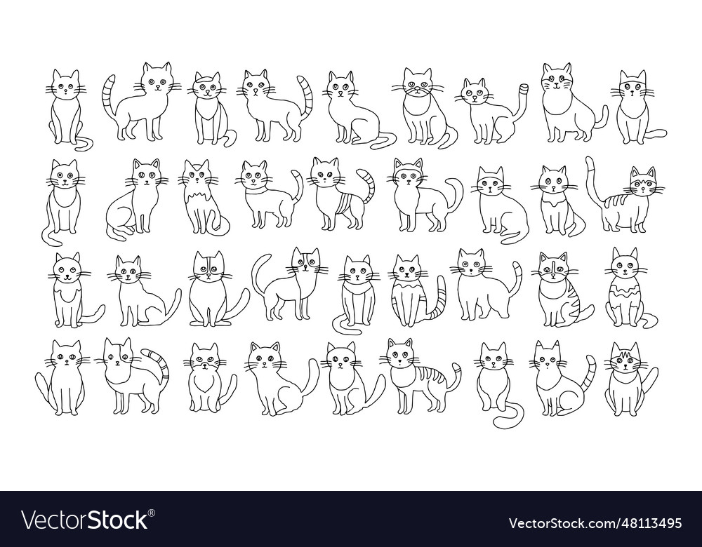 Set Of 36 Cute Different Cartoon Cats Royalty Free Vector