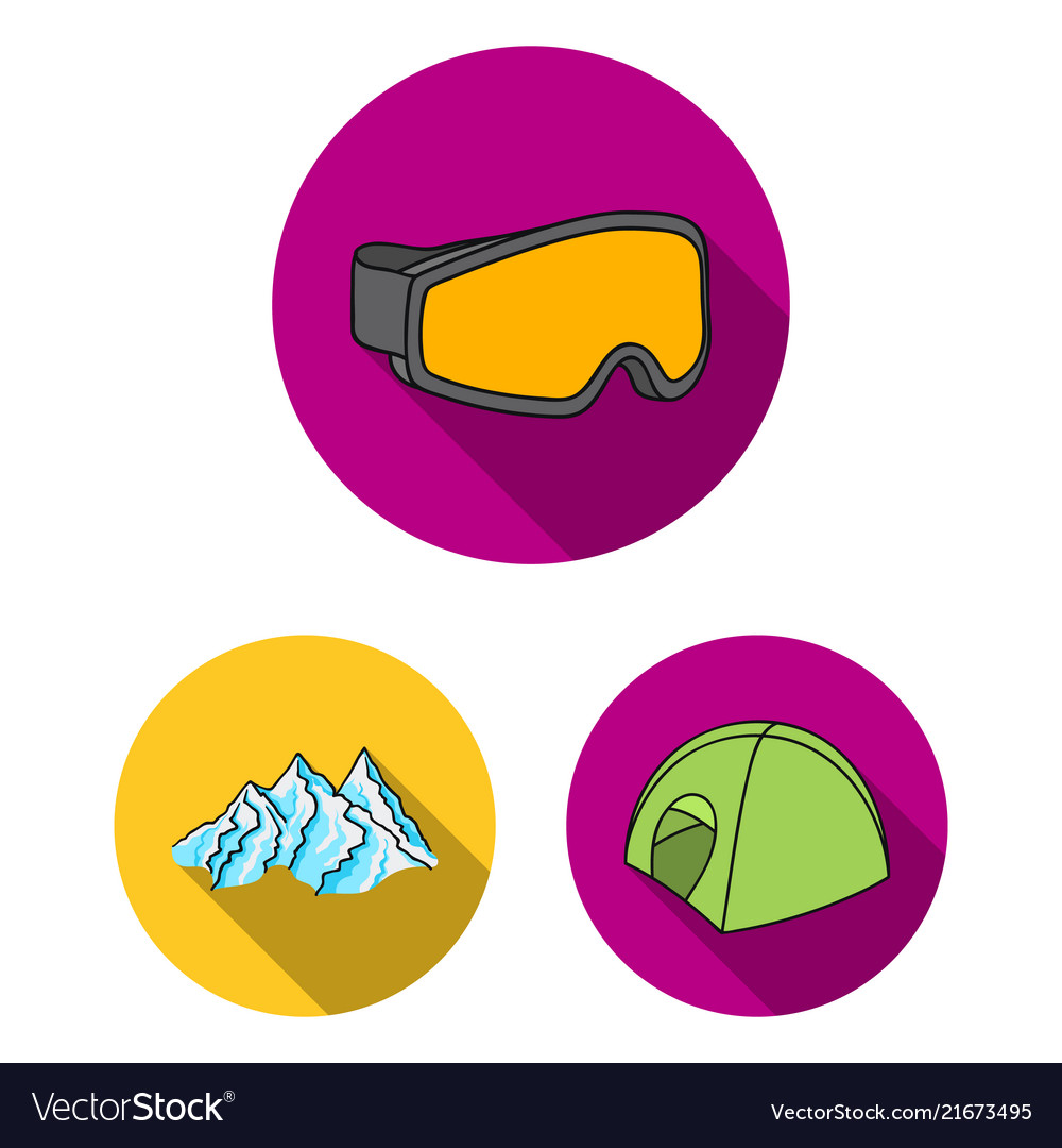 Ski resort and equipment flat icons in set Vector Image