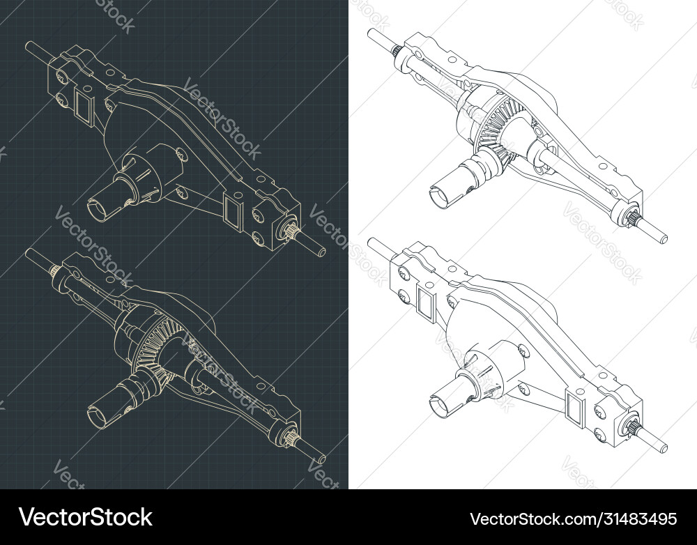 Truck differential isometric drawings Royalty Free Vector