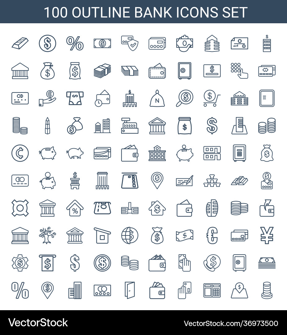 100 bank icons Royalty Free Vector Image - VectorStock