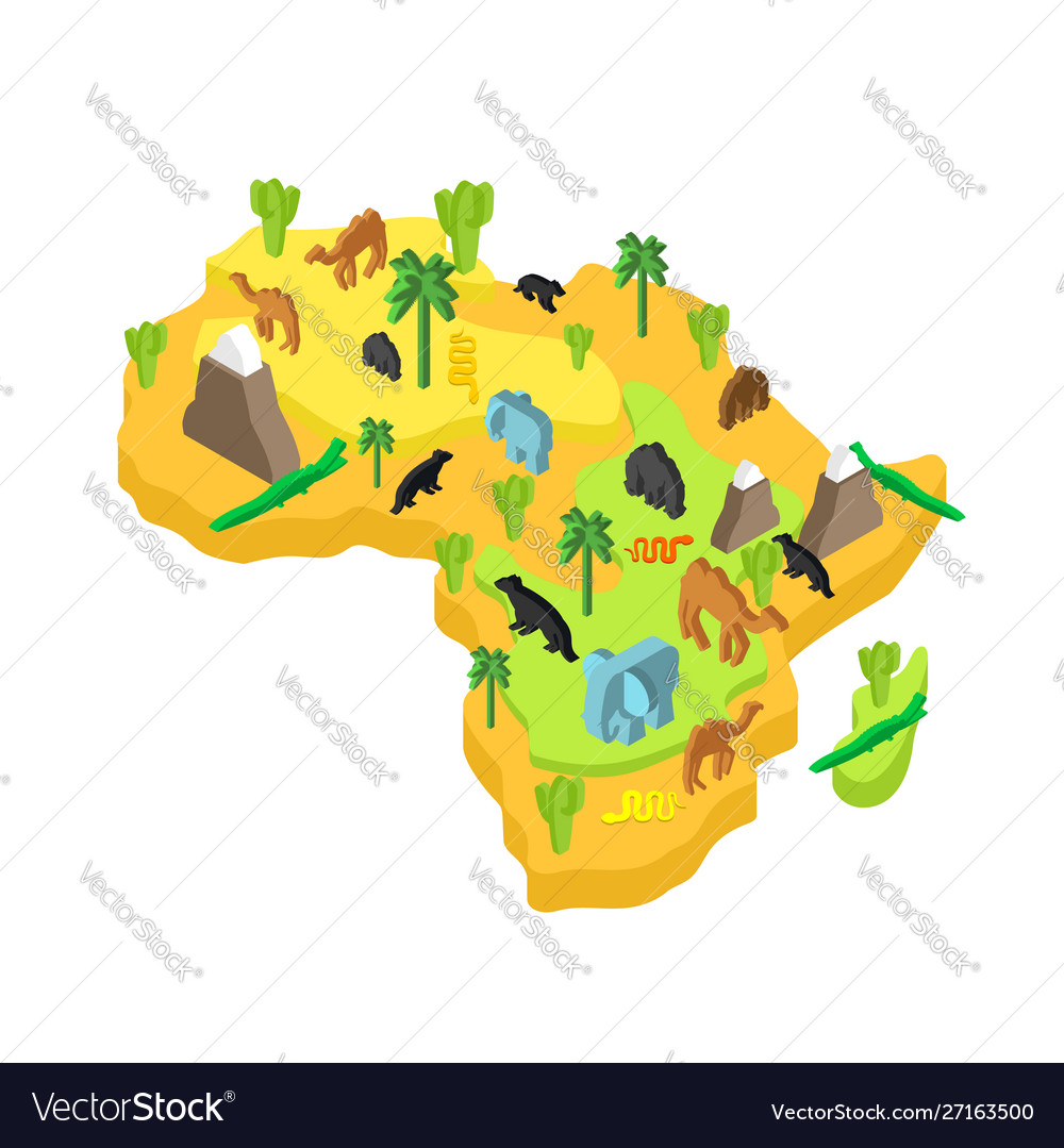 Africa map animal isometric style flora and fauna Vector Image