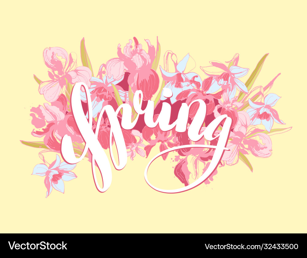 Beautiful lettering spring hand drawn floral Vector Image