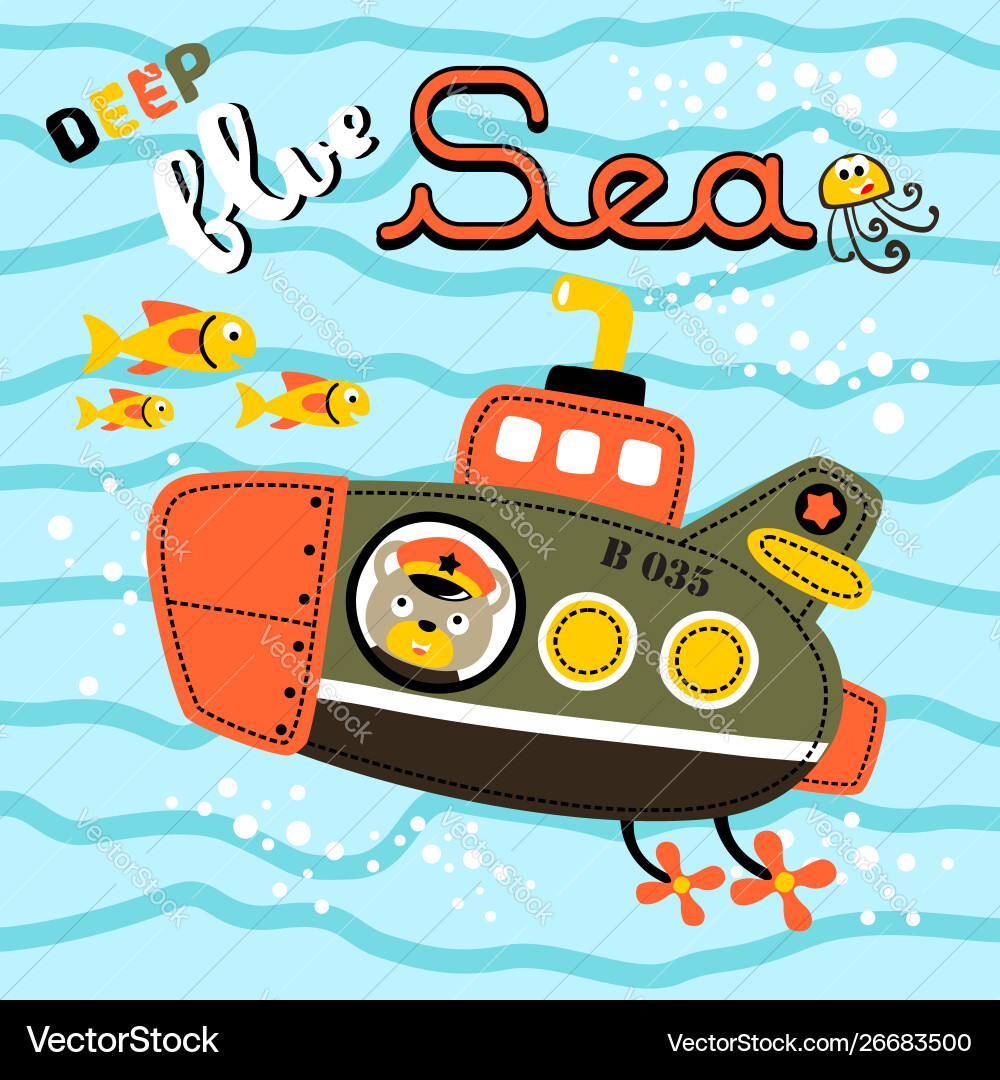 Cartoon submarine under deep blue sea Royalty Free Vector
