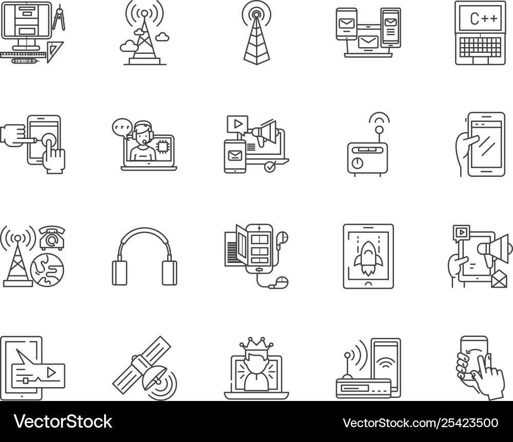 Communication services line icons signs Royalty Free Vector