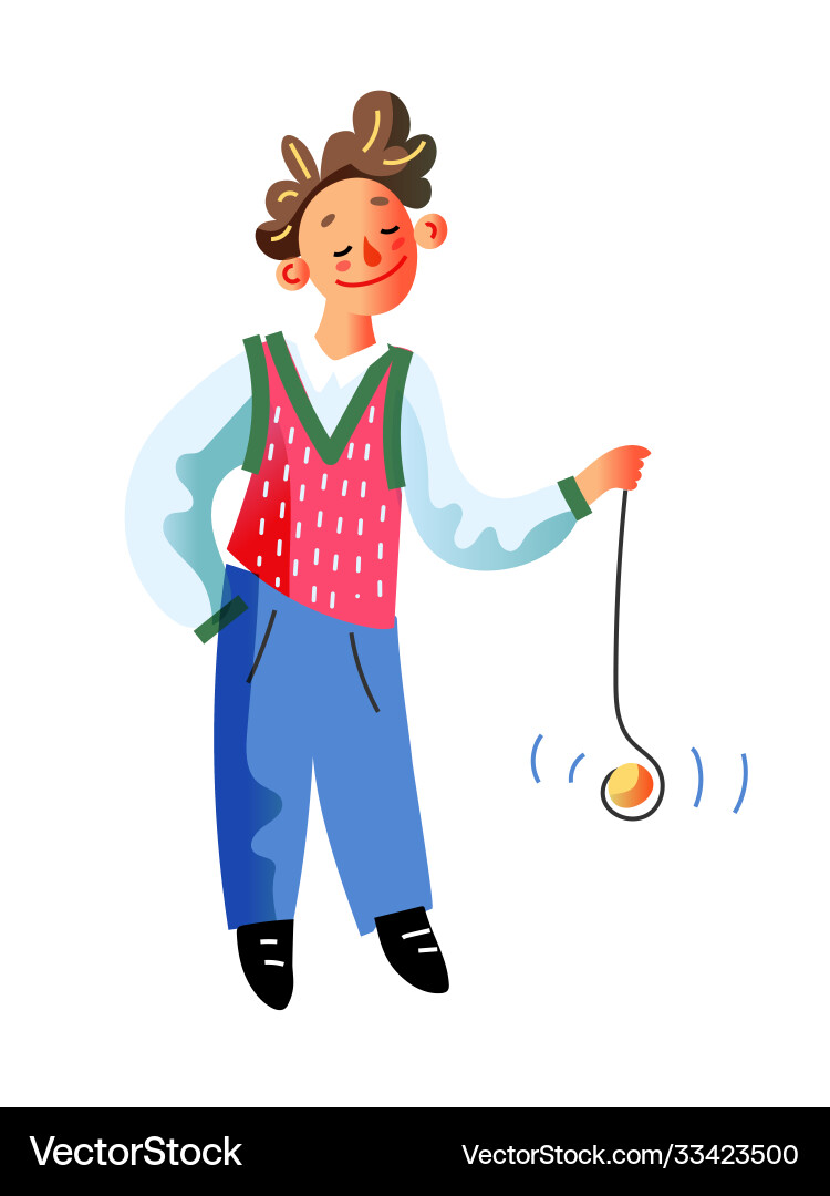 Schoolboy playing yo-yo toy isolated on white Vector Image