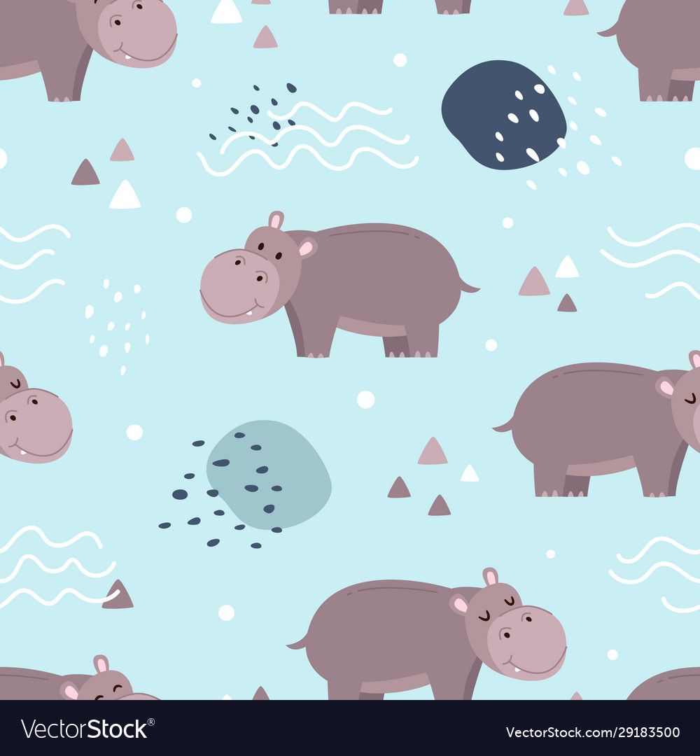 Seamless pattern cute hippo Royalty Free Vector Image