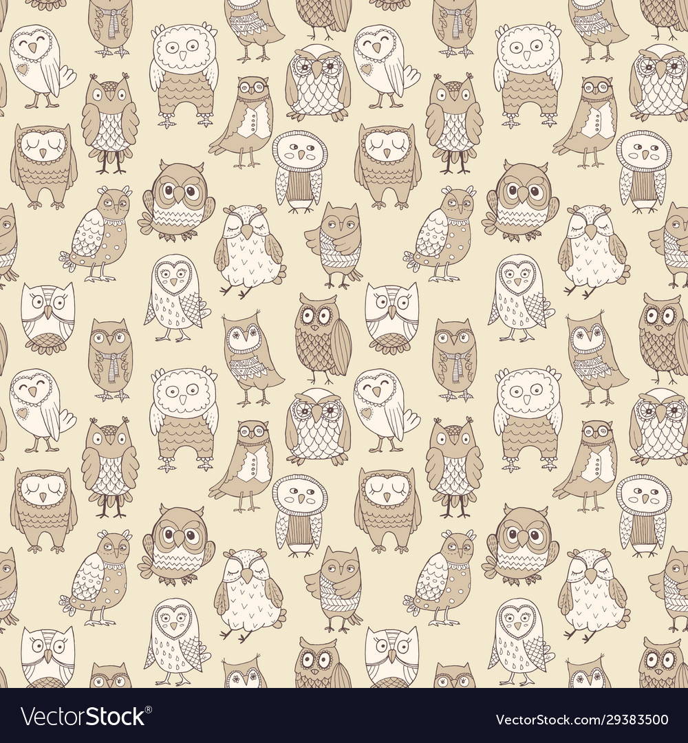 Seamless pattern line owls stylized Royalty Free Vector