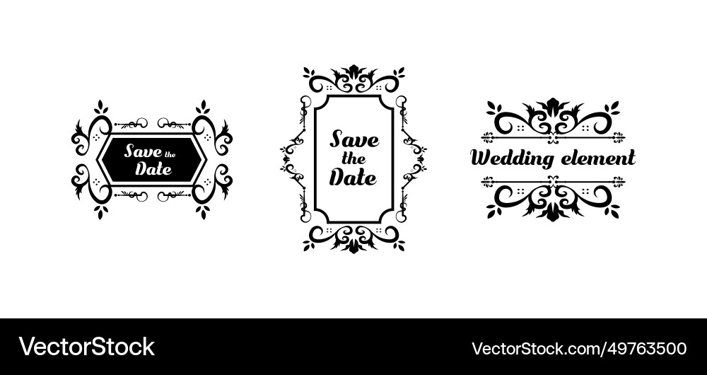 Set of decorative vintage wedding frame design Vector Image