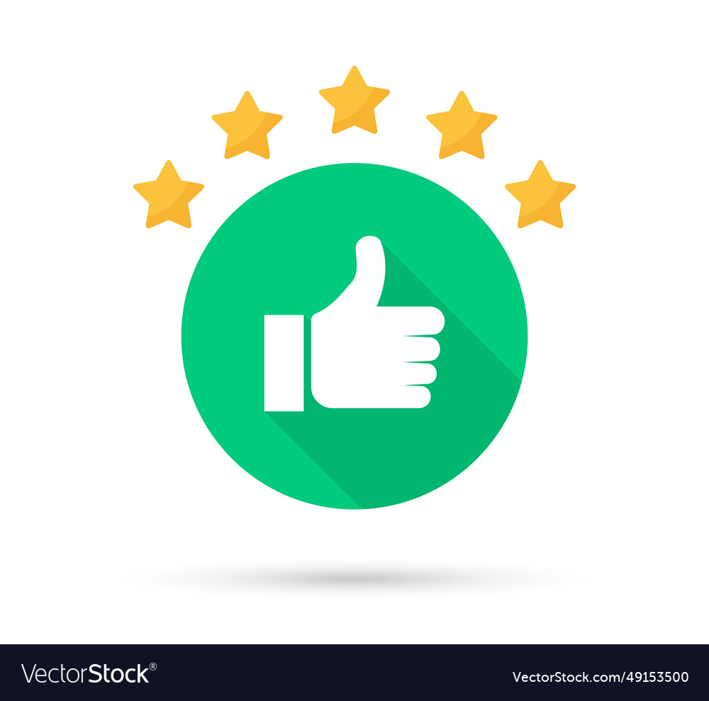 Thumb up icon with shadow star rating customer Vector Image