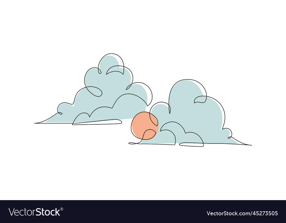 Abstract sun and clouds continuous line art Vector Image