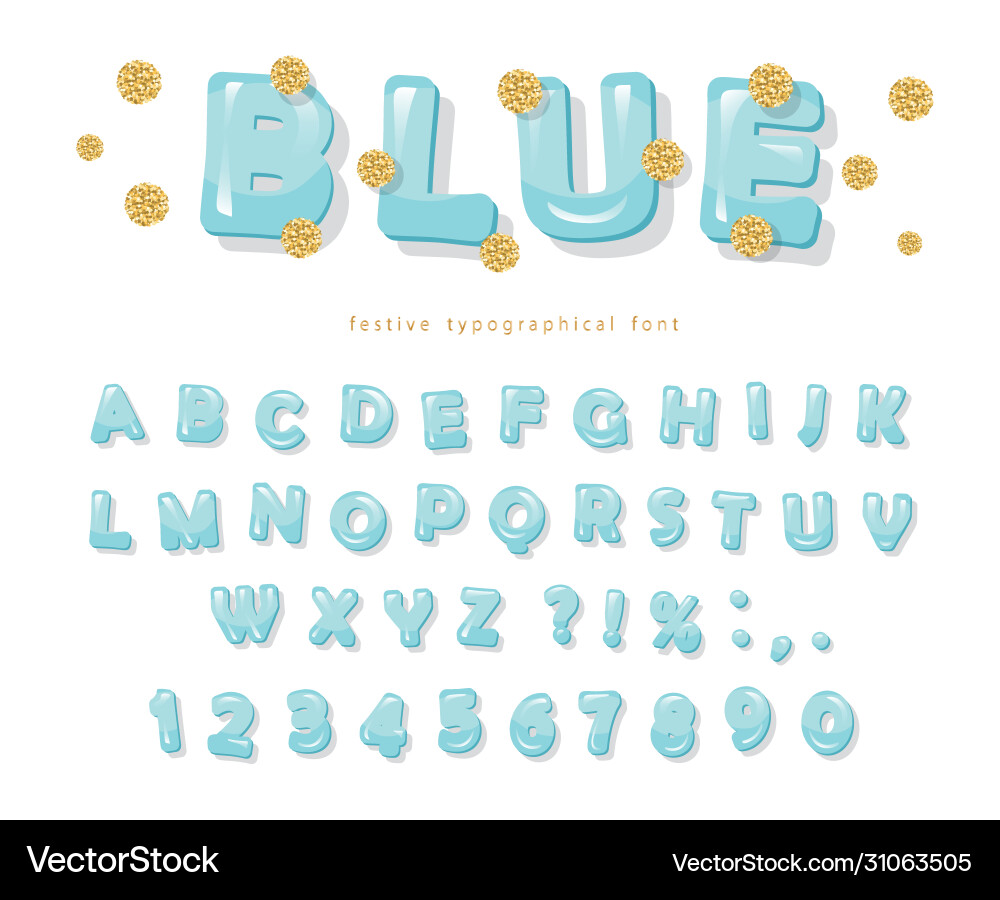 Blue glossy font abc letters and numbers Vector Image