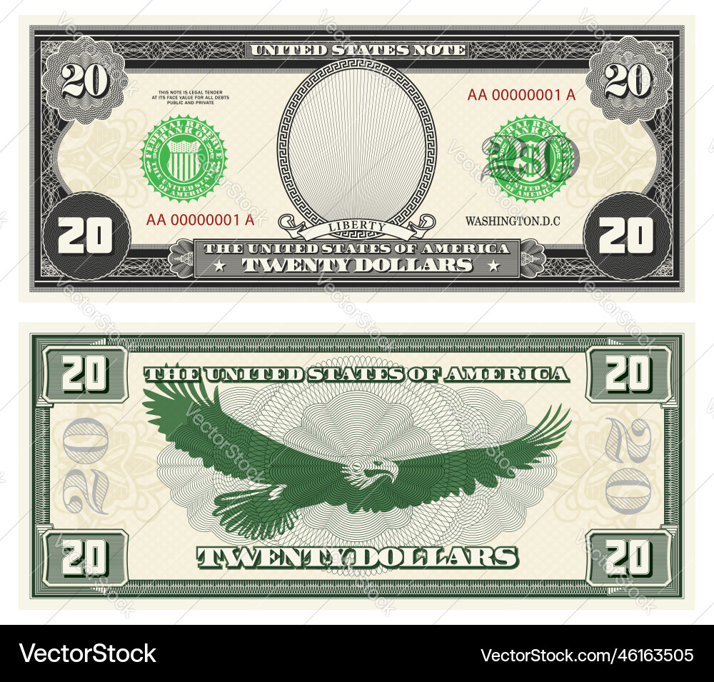 Gray banknote obverse and green reverse 20 Vector Image