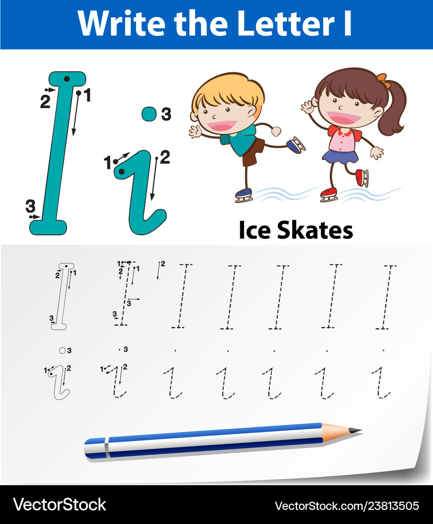 Letter i tracing alphabet worksheets Royalty Free Vector