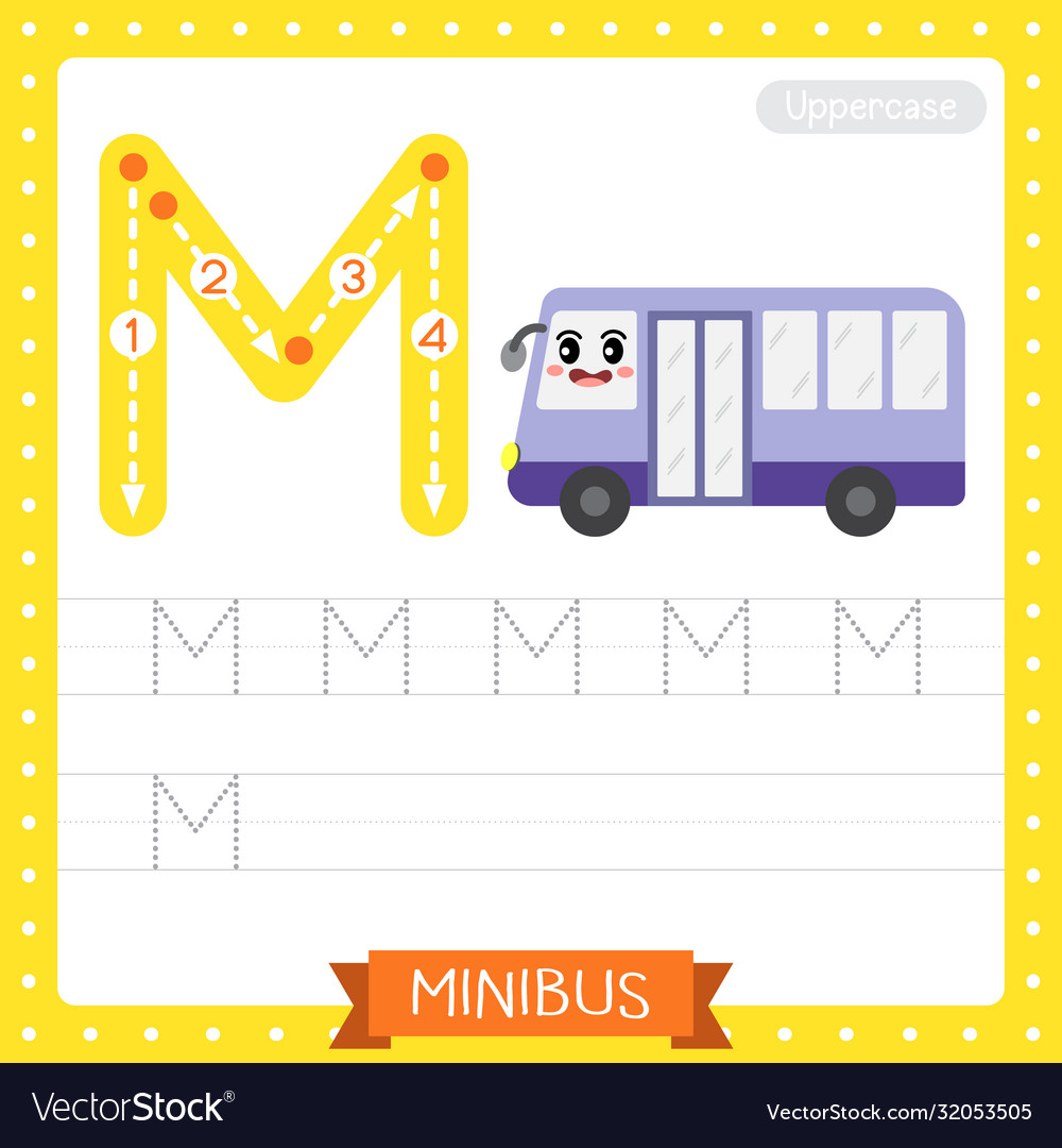 Letter m uppercase tracing practice worksheet of Vector Image
