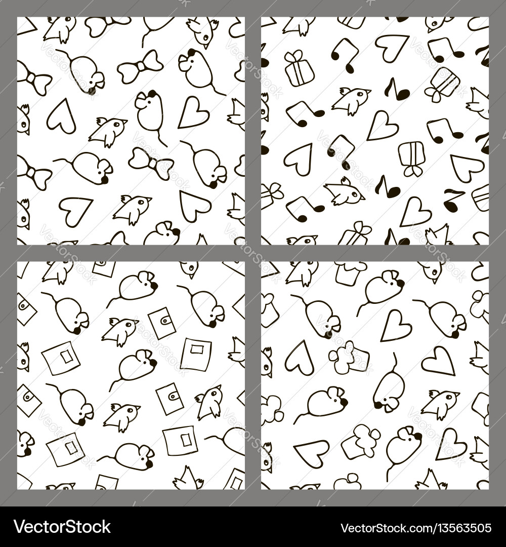 Set monochrome patterns in the style hand drawing Vector Image