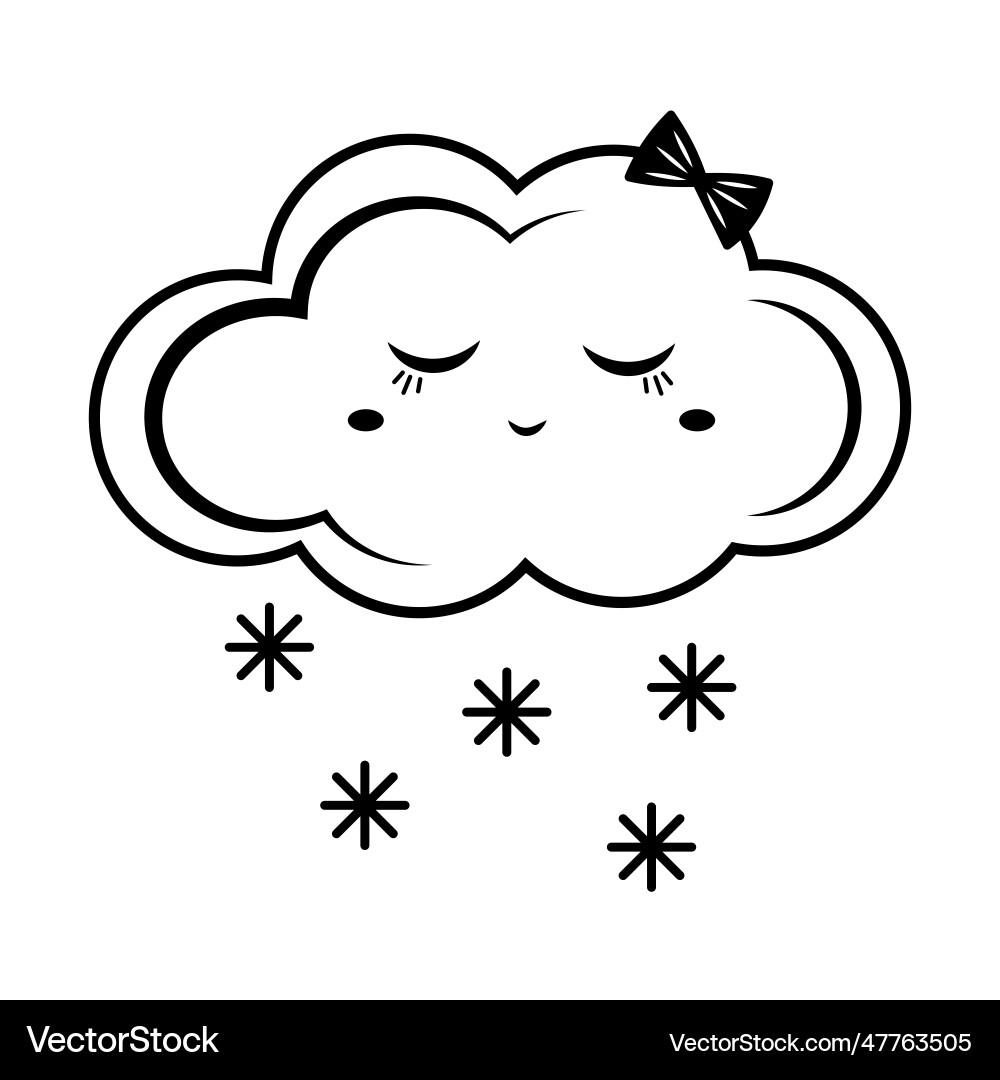 Winter snow cloud cartoon snowflake style Vector Image