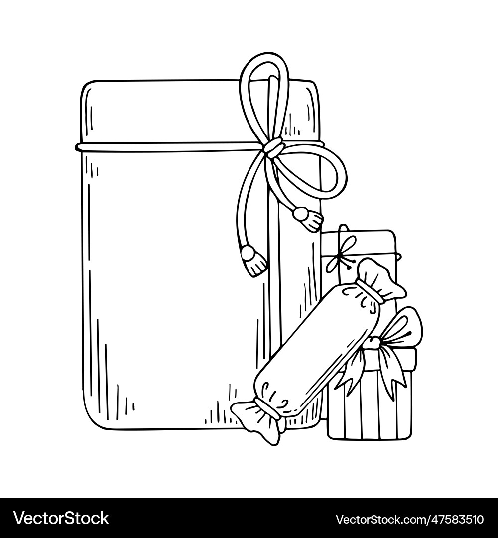 Box gift line art present in wrapping paper Vector Image