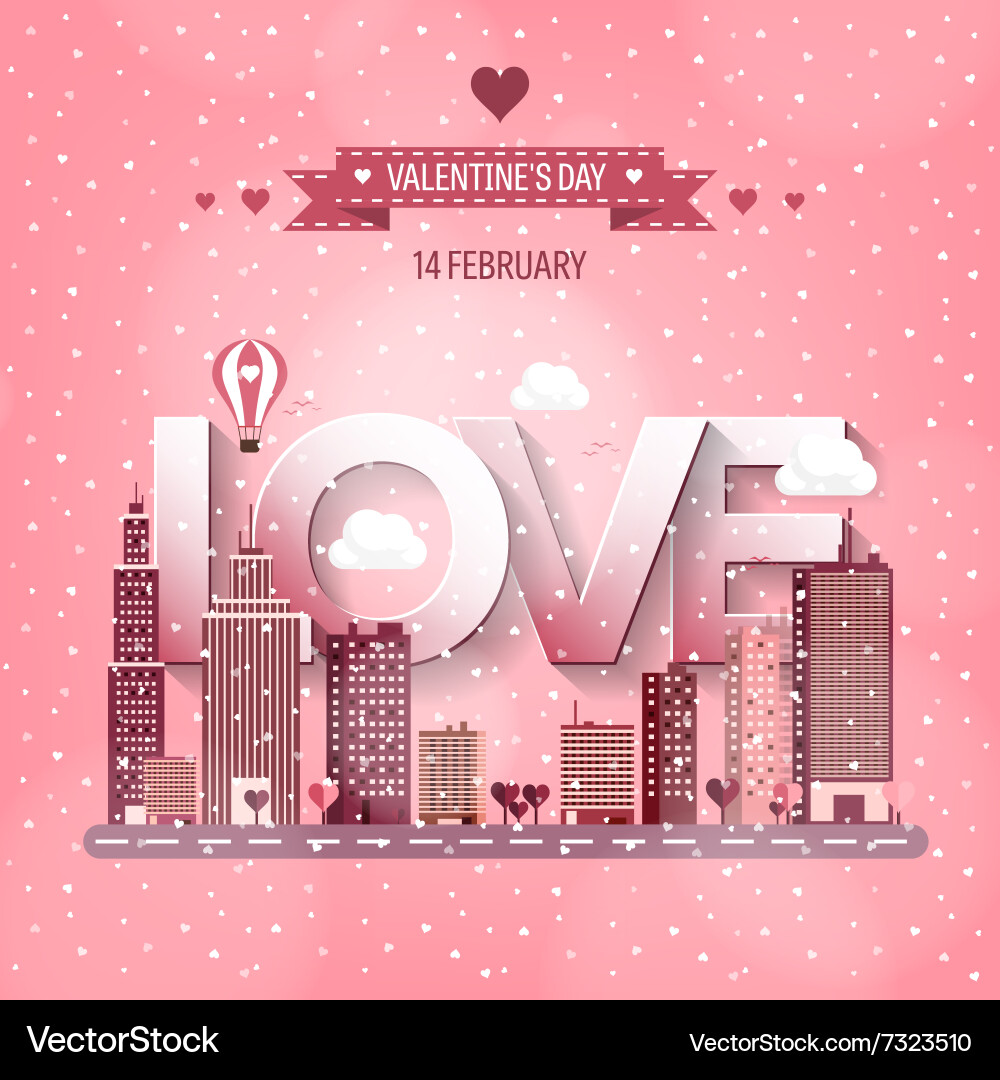 City with hearts love Royalty Free Vector Image