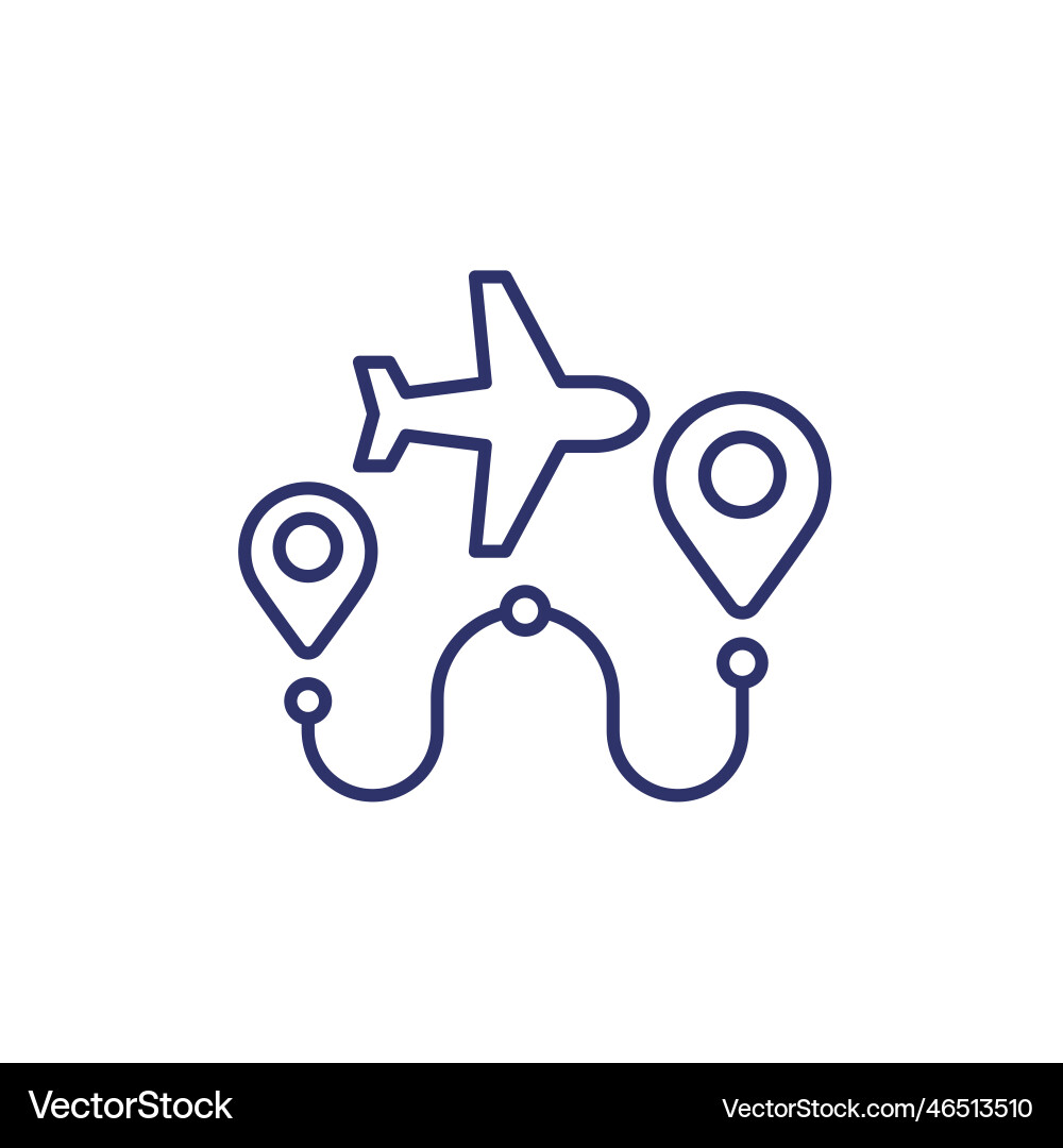 Flight route line icon with an airplane Royalty Free Vector