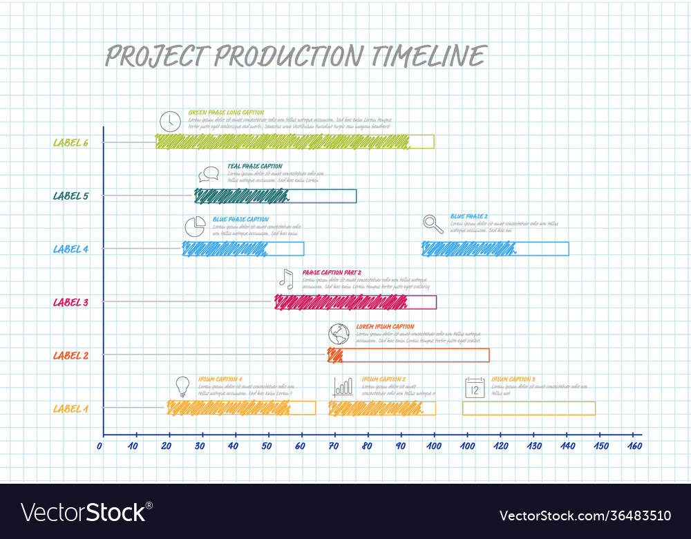 Handmade gantt project production timeline graph Vector Image