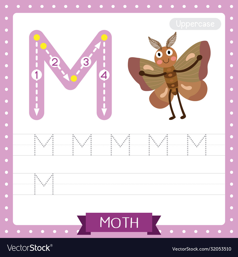 Letter m uppercase tracing practice worksheet of Vector Image