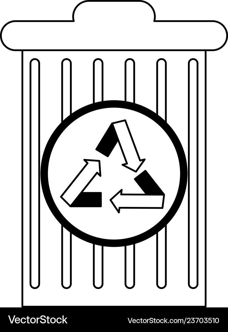 Recycle Trash Can Symbol Black And White Vector Image