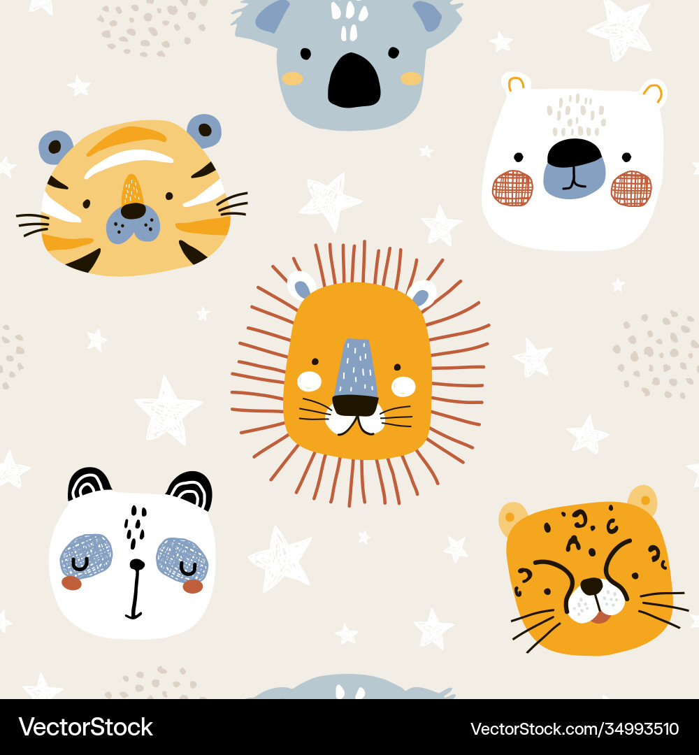 Seamless kids pattern with cute animals childish Vector Image
