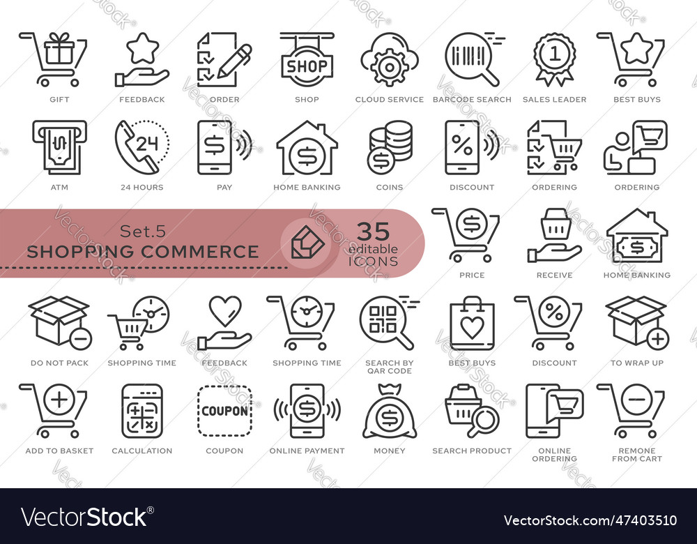 Set icons shopping commerce 05 Royalty Free Vector Image