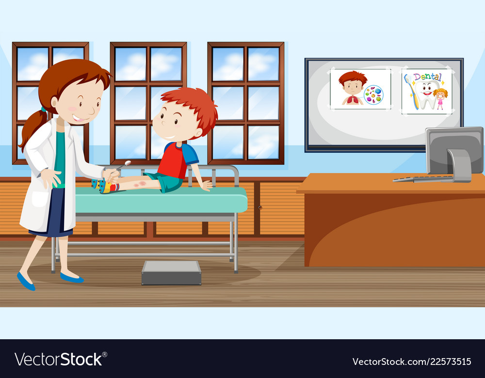A kid seeing doctor at hospital Royalty Free Vector Image